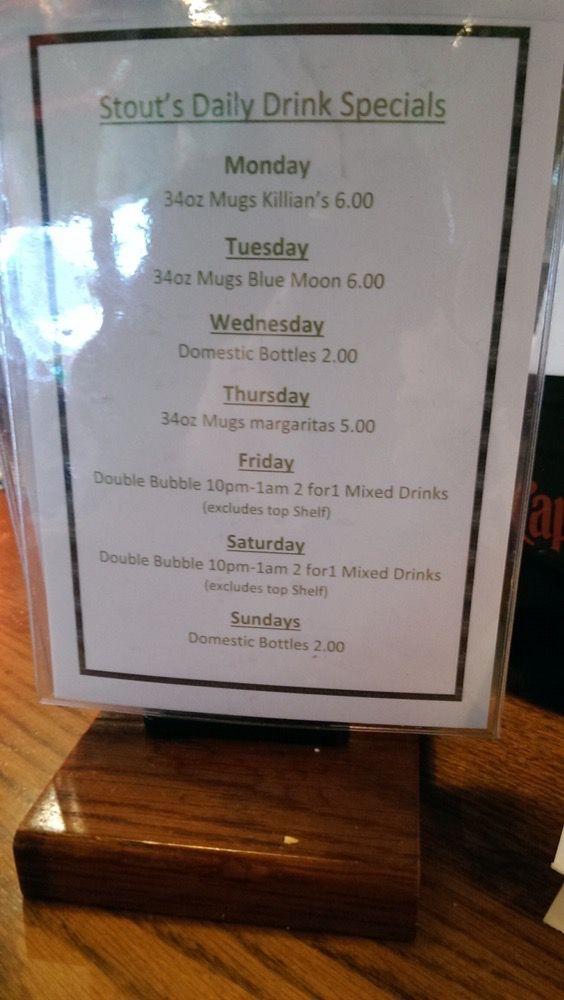 Menu at Stouts Irish Pub, Clinton