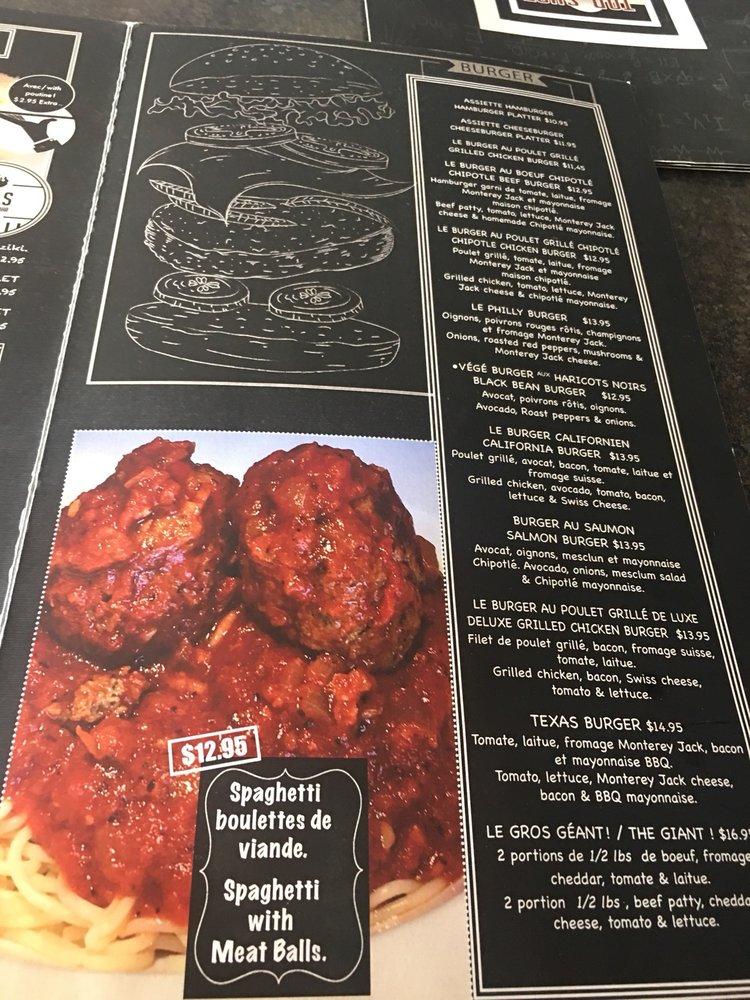 Menu au Resto Bar Top Shot, Lachute