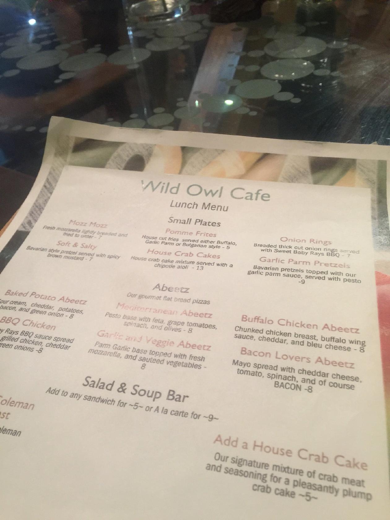 Menu at Wild Owl pub & bar, Norwich