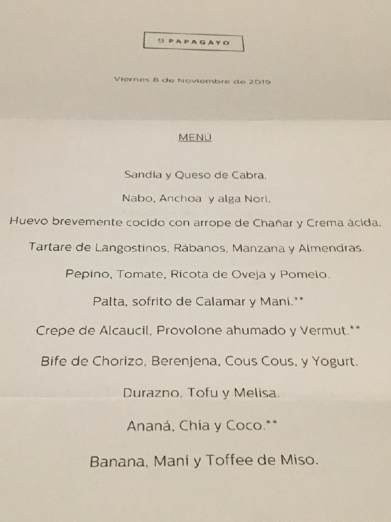 Menu at El Papagayo Restaurant, Córdoba, Arturo M. Bas 69