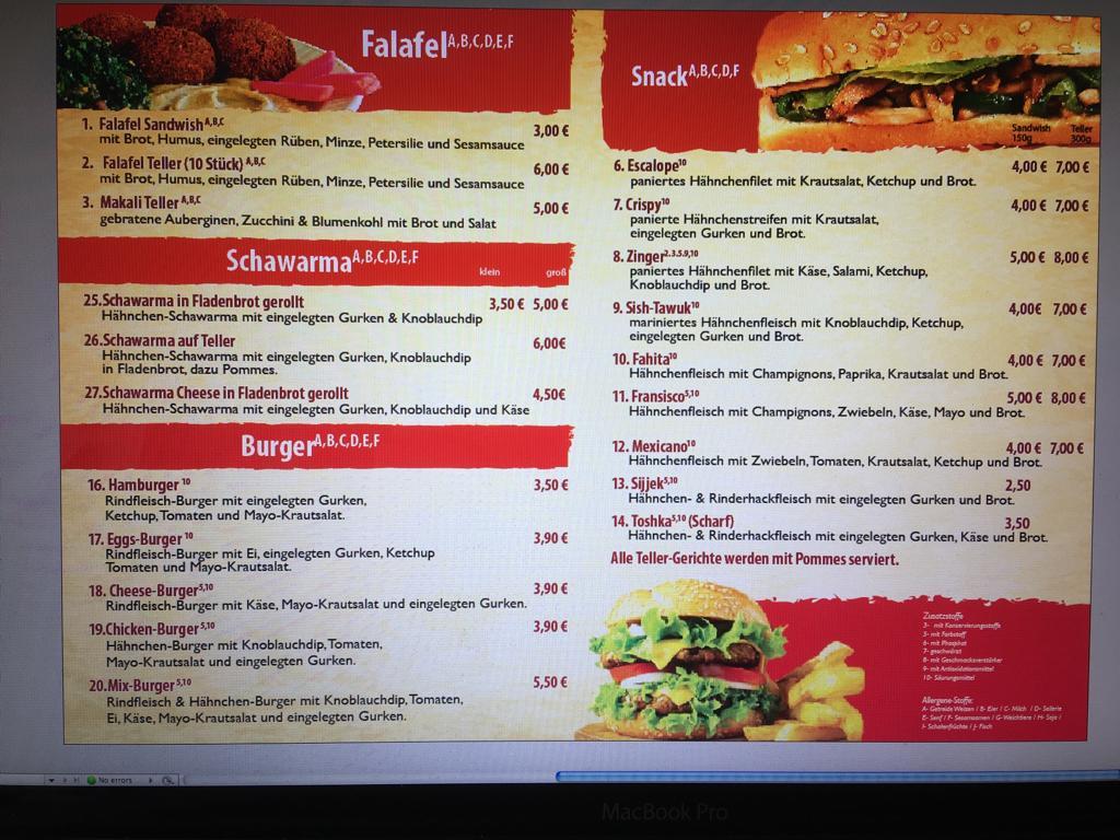 Speisekarte von Falafilo Food restaurant, Lingen (Ems)