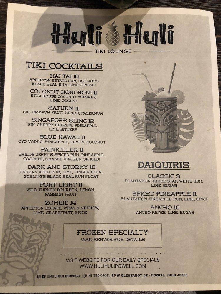 Menu at Huli Huli Tiki Lounge pub & bar, Powell