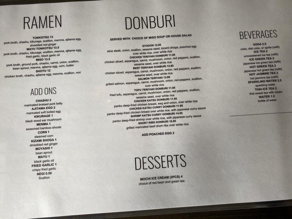 Menu at Kombu Sushi Ramen restaurant, Winter Park