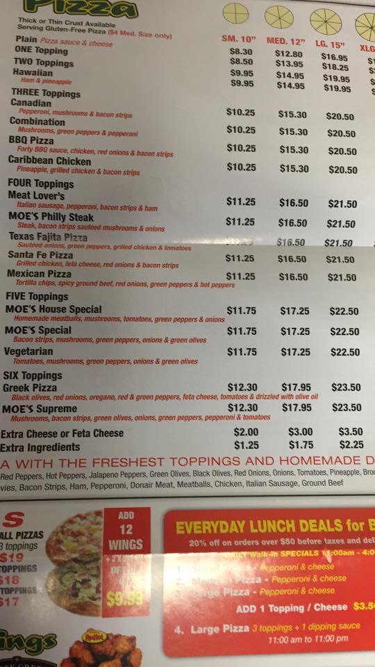 Menu at Moe's Famous Pizza pizzeria, Ottawa