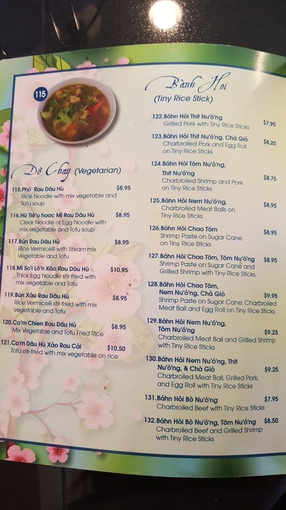 Menu at Phở Ly Ly restaurant, New Iberia