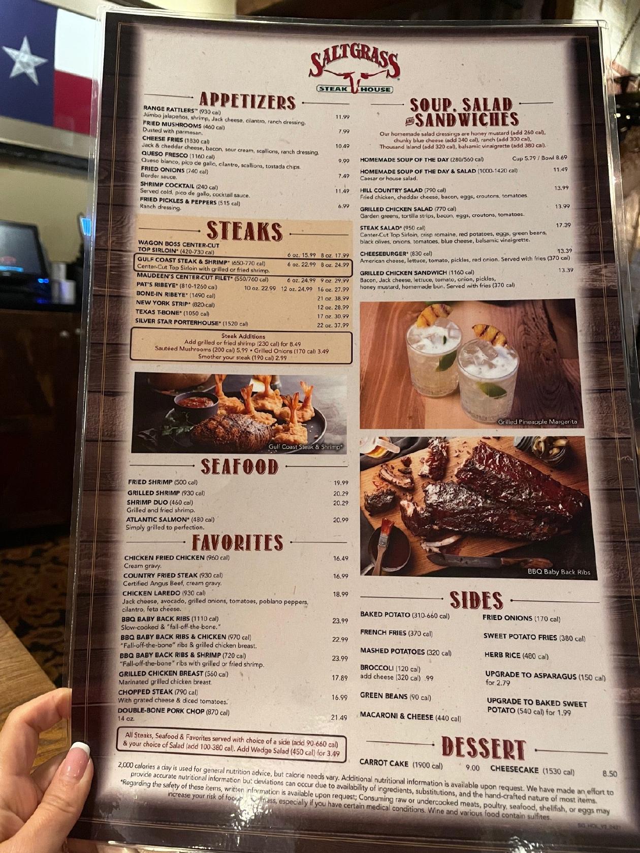 Menu at Saltgrass Steak House steakhouse, Tyler