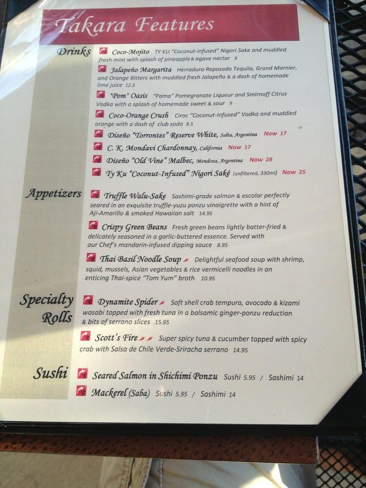 Menu at Takara Sushi & Asian Bistro restaurant, Cedar Park