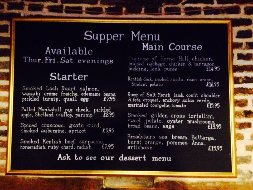 Menu at The Refectory kitchen restaurant, Canterbury