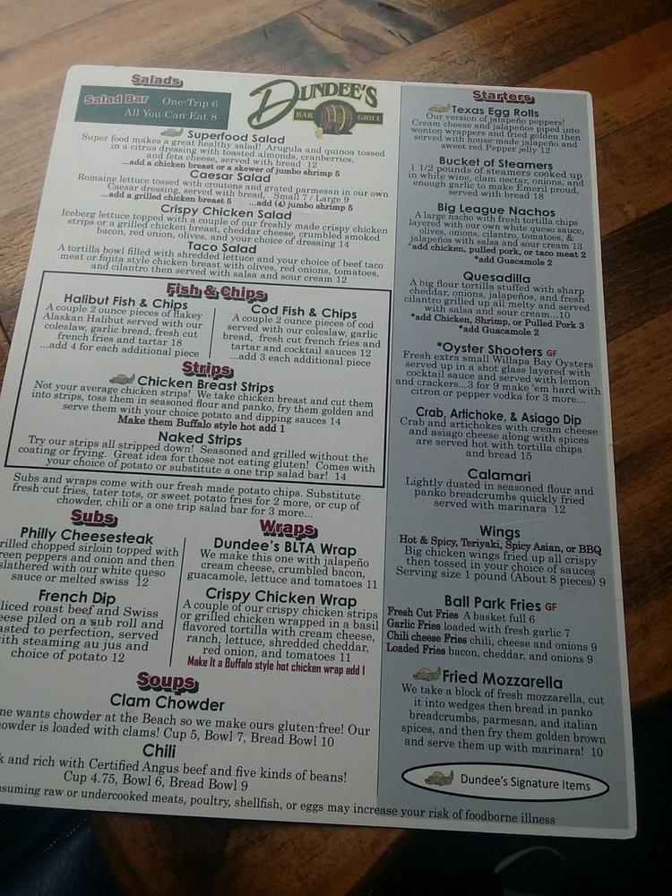 Menu at Dundee's Bar & Grill, Seaside