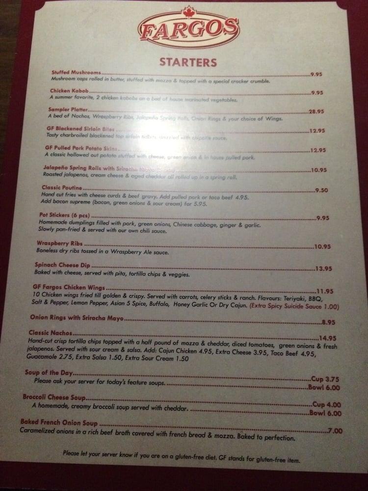 Menu at Fargos Restaurant and Lounge, Edmonton