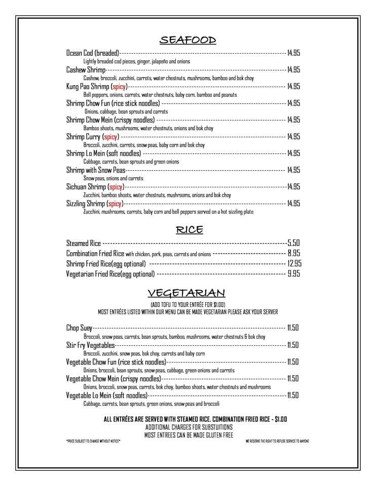 Menu at Orient Express Restaurant, Whitefish
