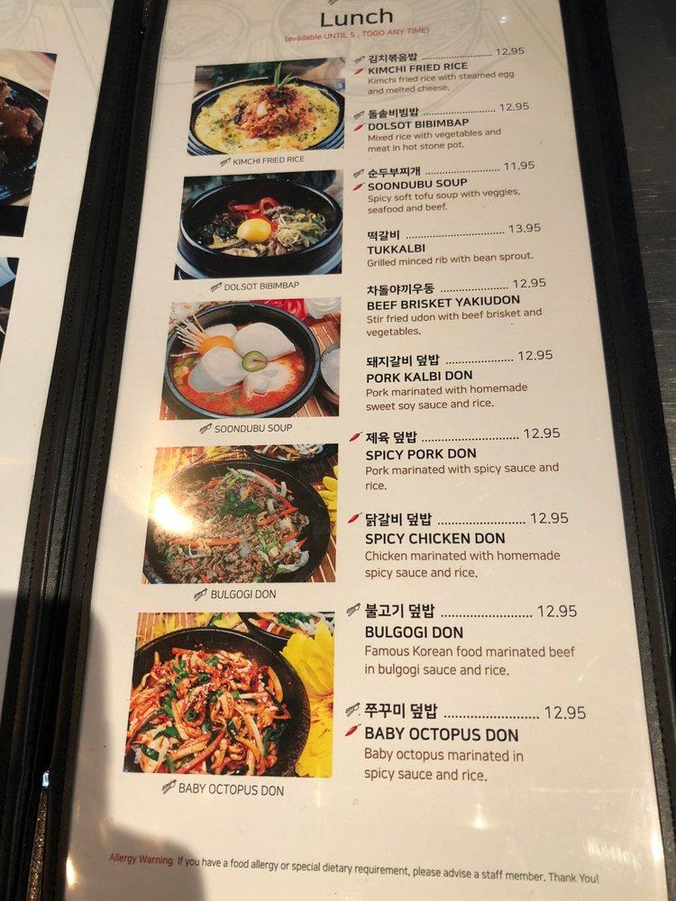 Menu at Sooda Korean BBQ, Burnaby