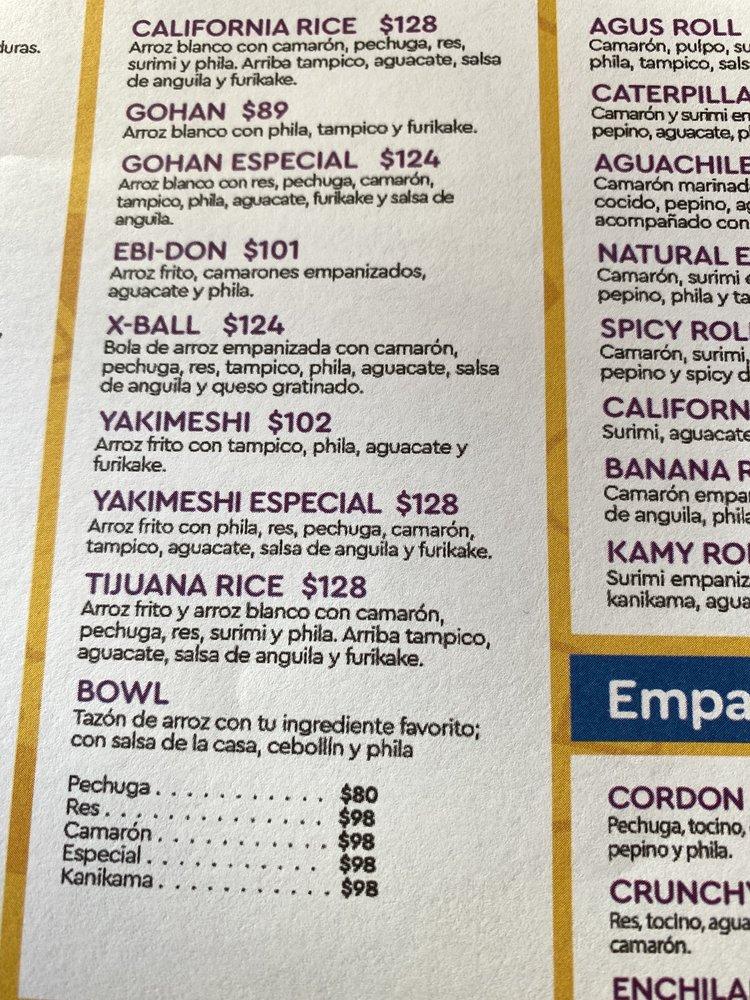 Carta del restaurante Sushimi Plus, Tijuana, Blvd. Agua Caliente 11999