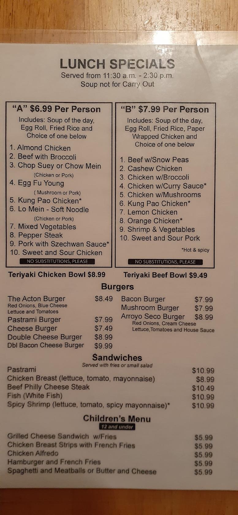 Menu at Wences Bistro restaurant, Acton