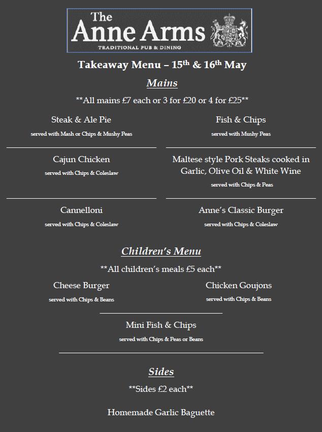 Menu at Anne Arms Inn pub & bar, Doncaster, Suttonfield Rd