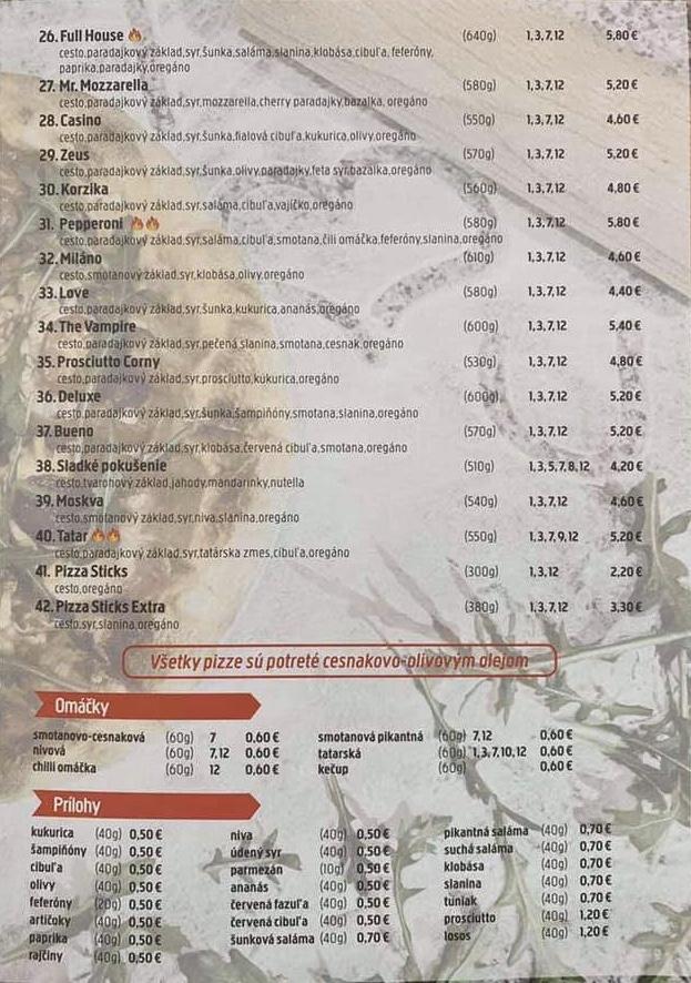Menu at DEVITO PIZZA restaurant, Tvrdošovce