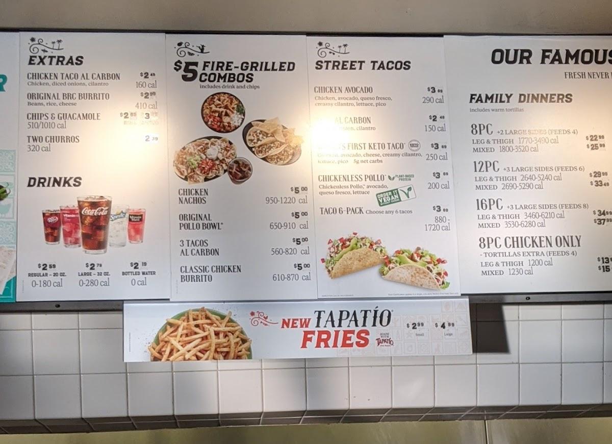 Menu at El Pollo Loco fast food, Oakland, International Blvd