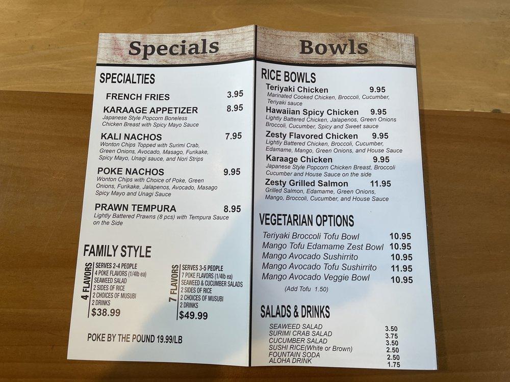 Menu at Good Friends Hawaiian Poke restaurant, Davis