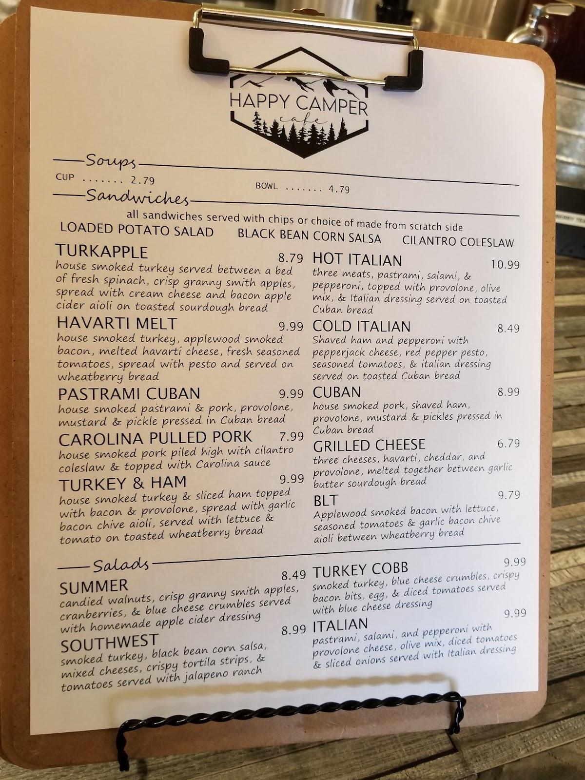 Menu at Happy Camper Cafe, Purcell