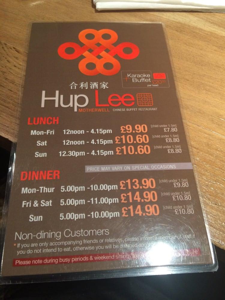 Menu at Hup Lee Buffet Restaurant, Motherwell, 131 Merry St
