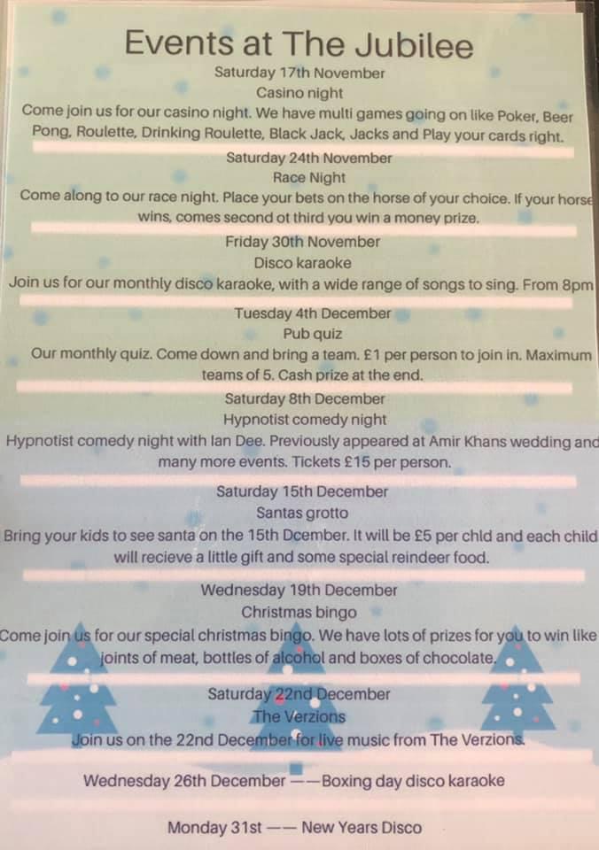 Menu at Jubilee Inn pub & bar, Newbold Verdon