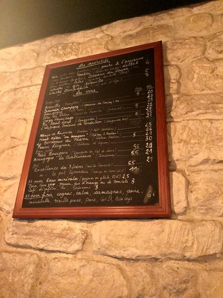 Menu at Le Potager du Père Thierry restaurant, Paris
