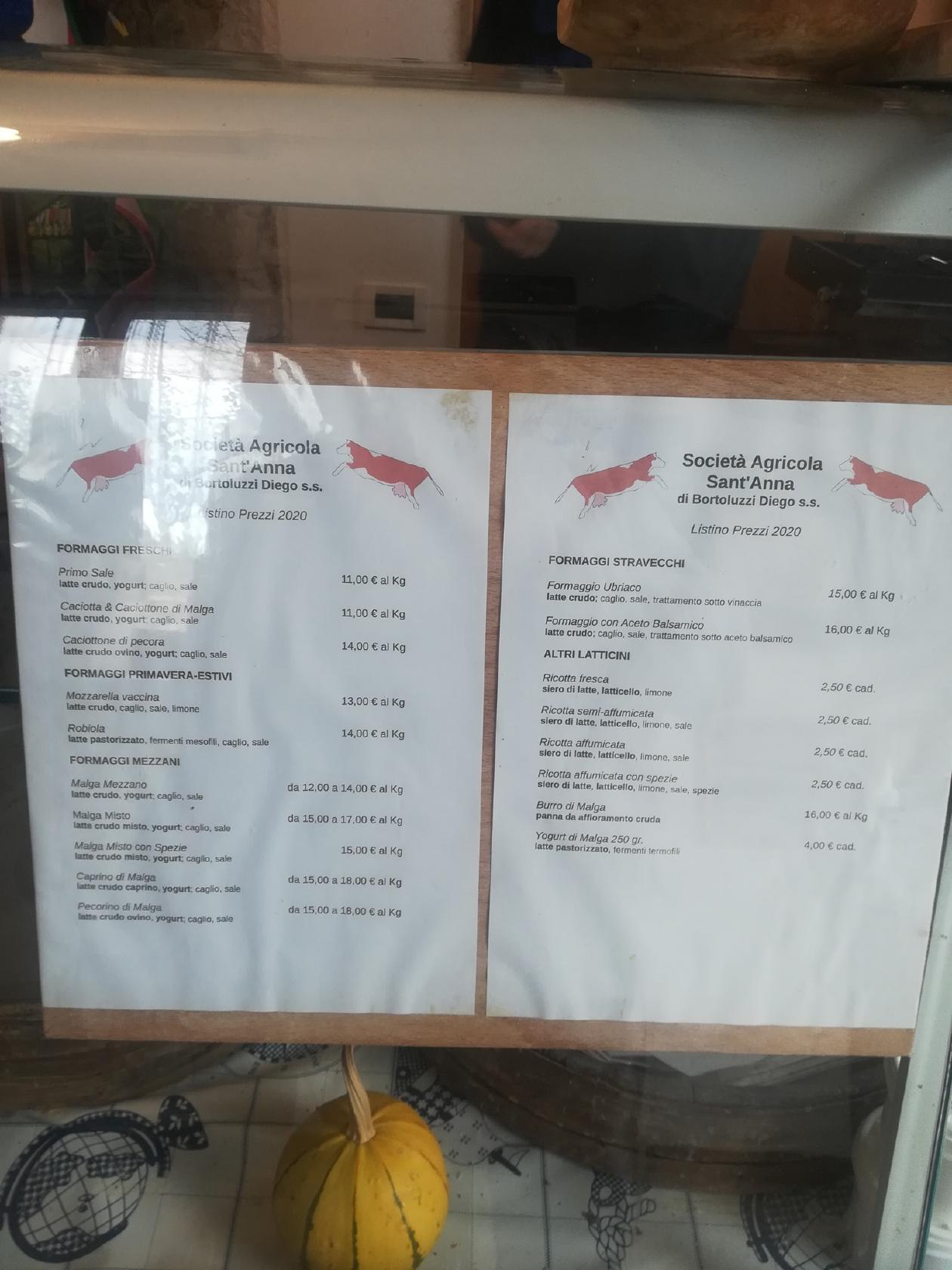Menu da Malga Sant'Anna ristorante, Tambre
