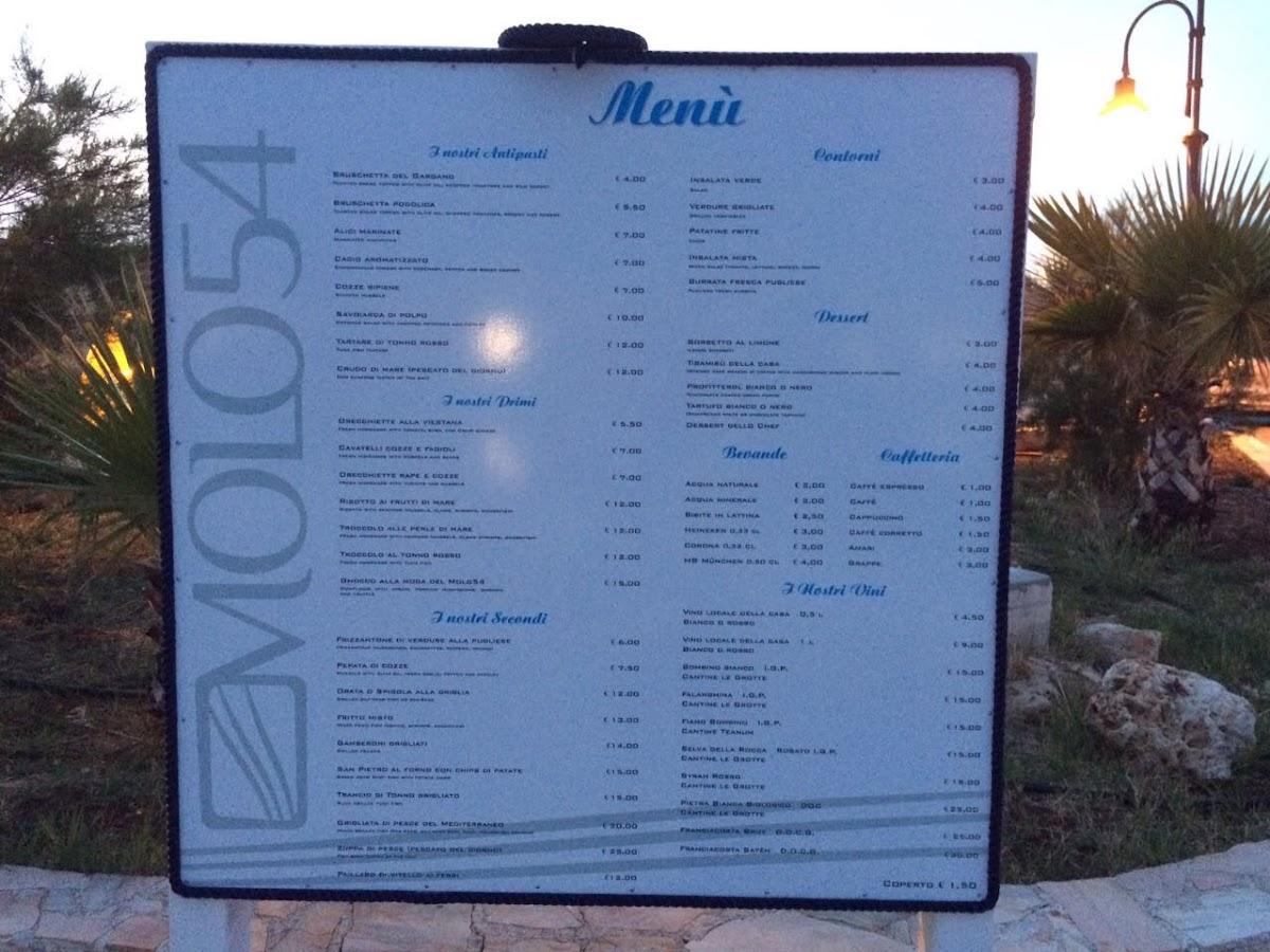 Menu at Molo54 restaurant, Vieste