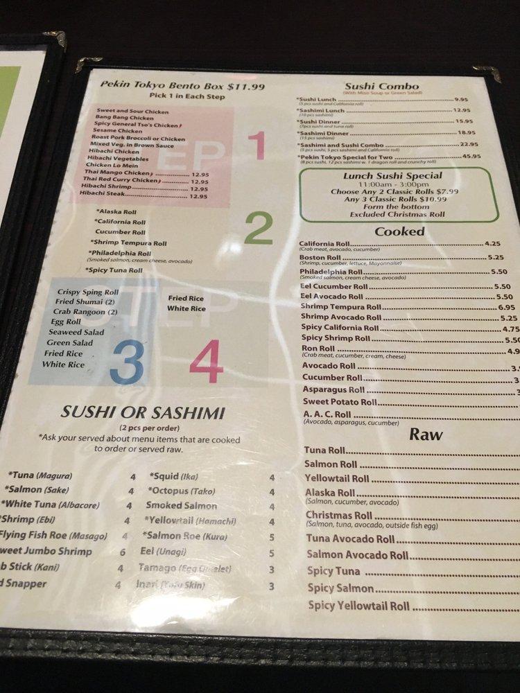 Menu at Pekin Tokyo restaurant, Allen Park