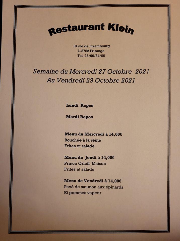 Menu au Restaurant Klein, Frisange