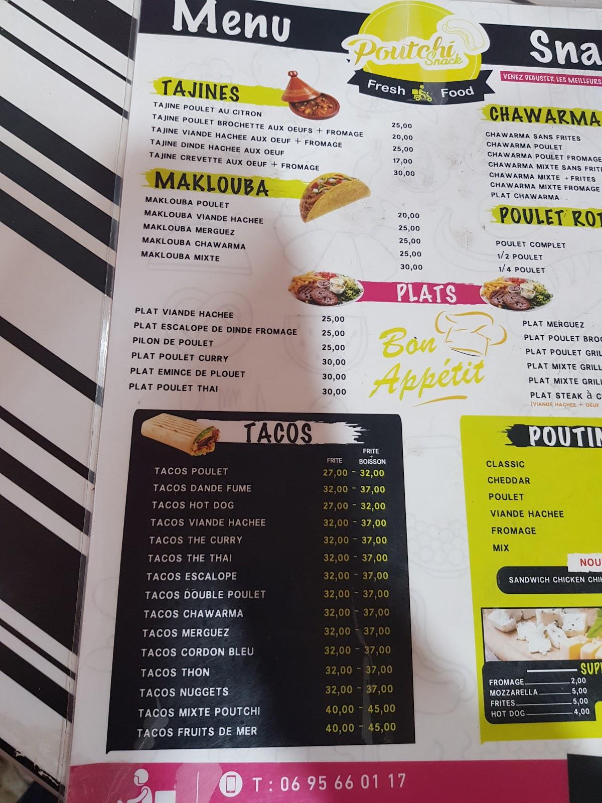 Menu at Snack restaurant, Marrakesh, JXXP+8J7 snack potchez