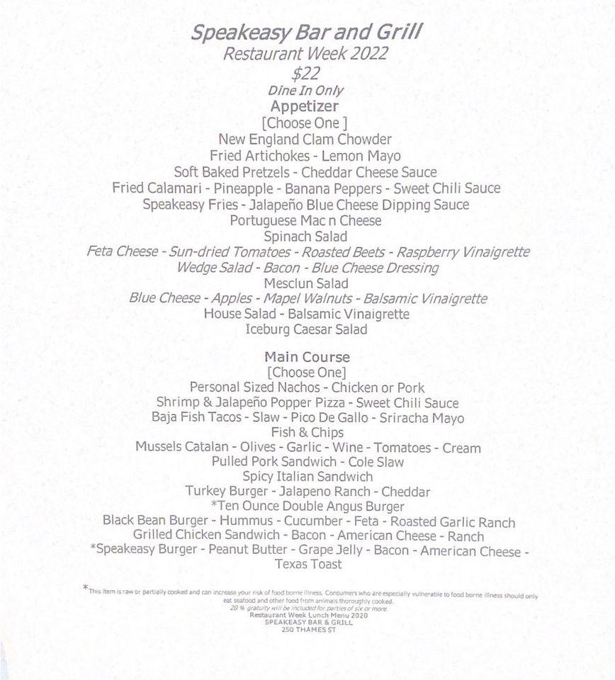 Menu at SpeakEasy Bar & Grill, Newport
