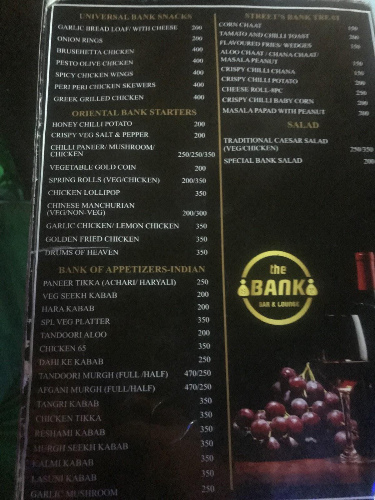 Menu at The Bank Bar & Lounge, Bahadurgarh