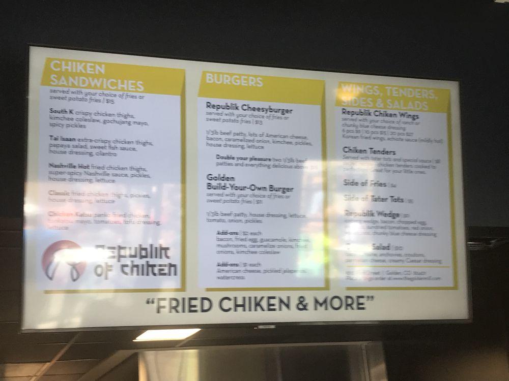 Menu at The Golden Mill restaurant, Golden