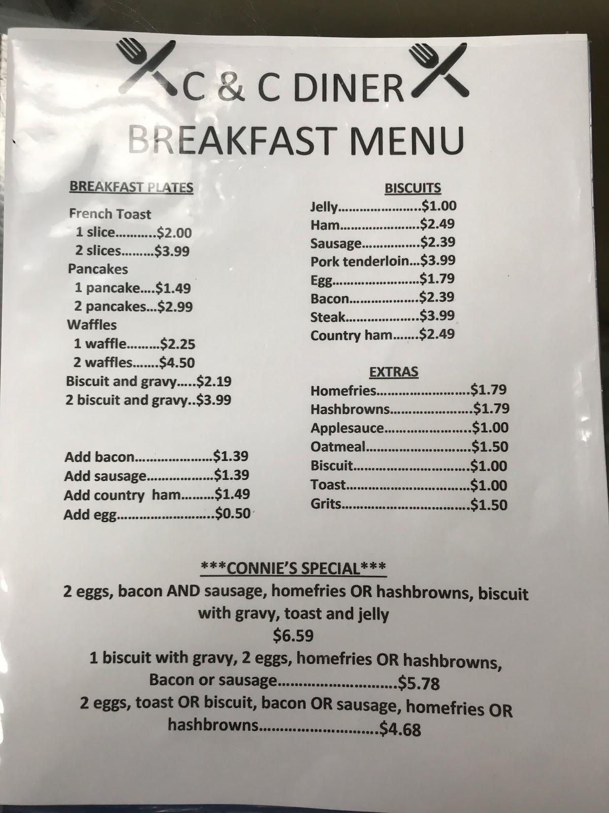 Menu at C&C Diner, Lindside