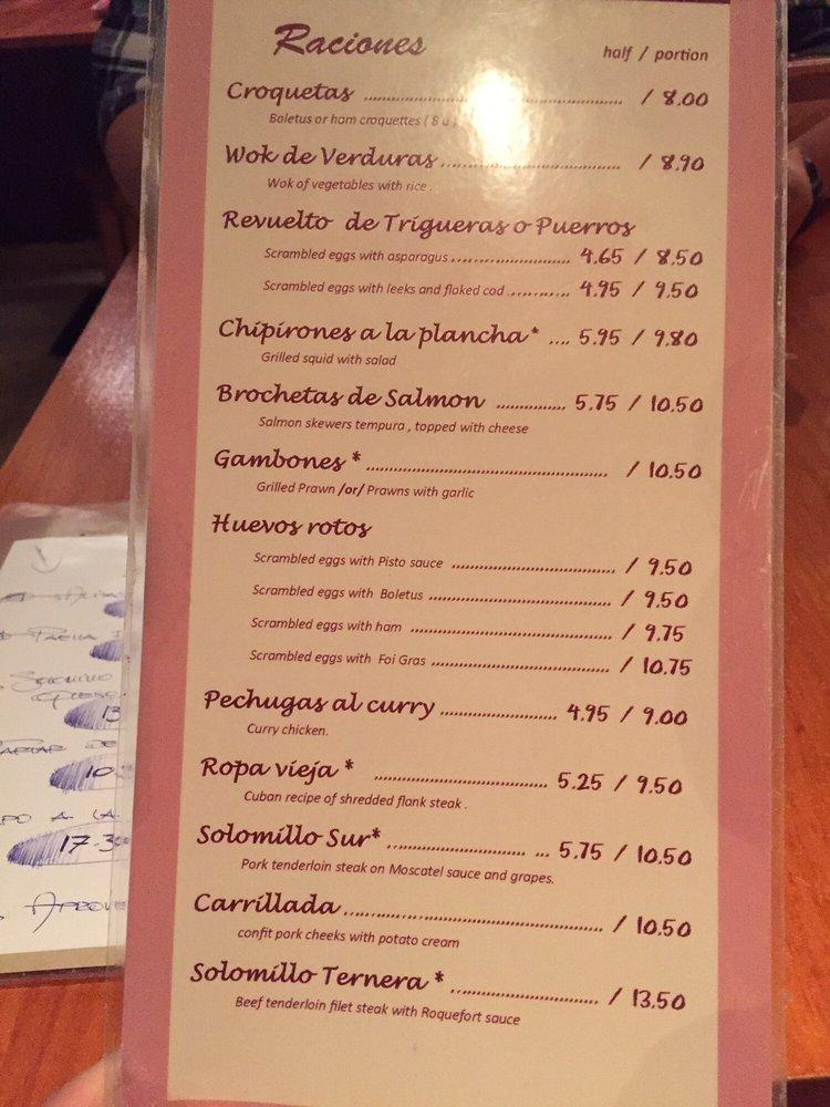 Carta del pub y bar Taberna El Sur, Madrid