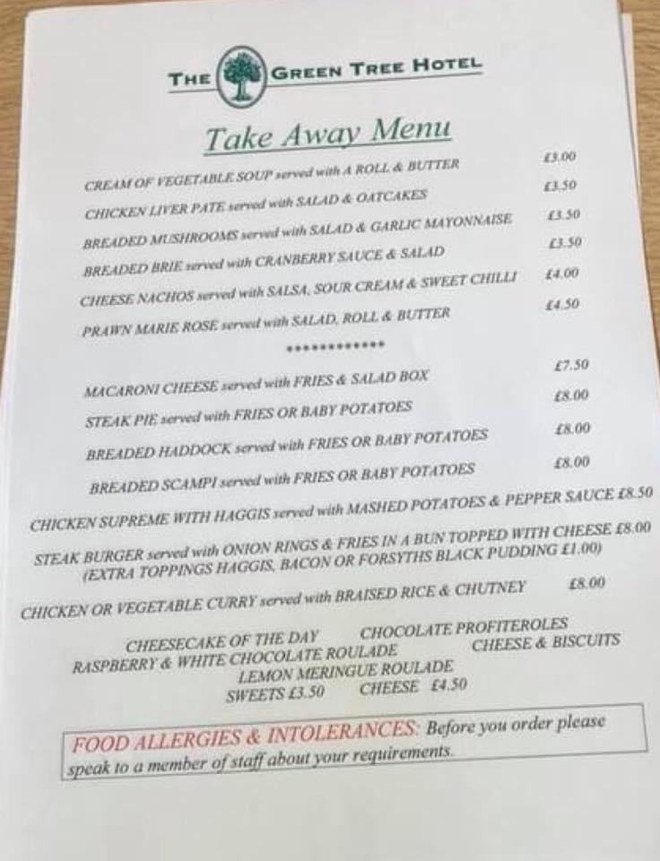 Menu at Green Tree Hotel pub & bar, Peebles