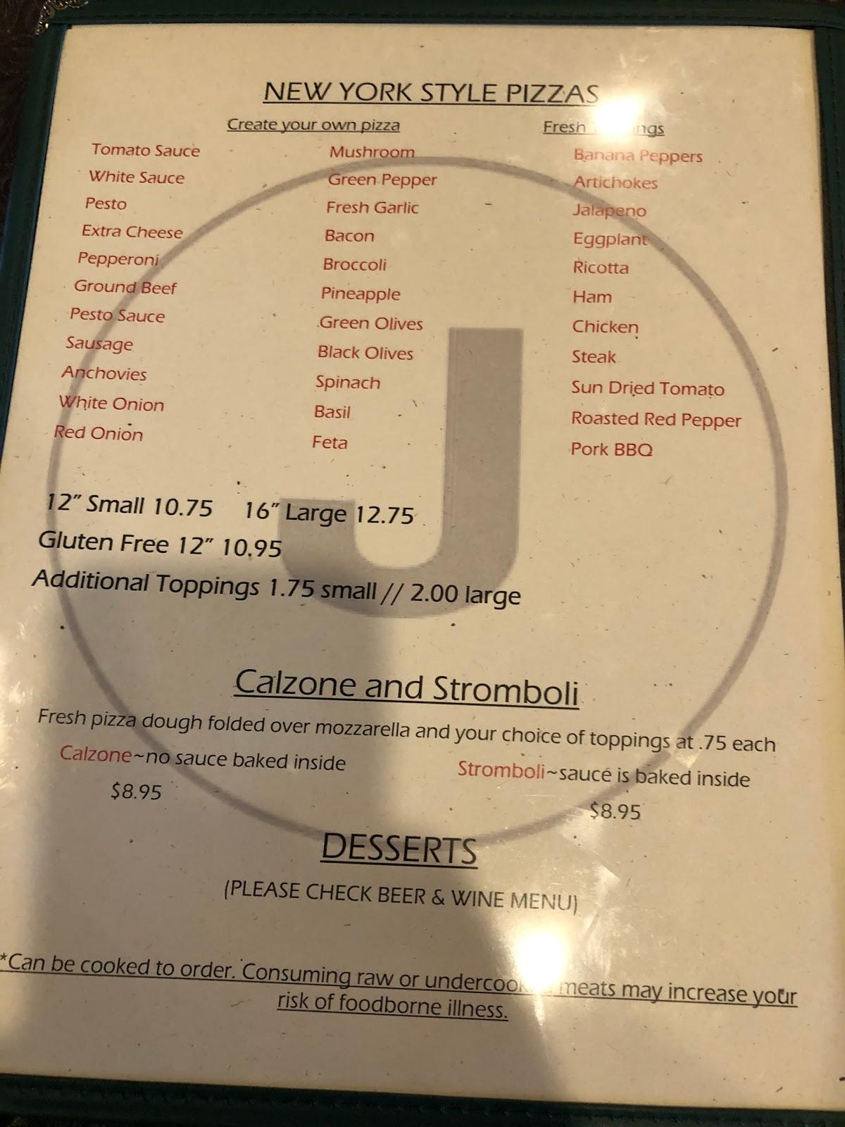 Menu at Junction on 70 pizzeria, Mebane