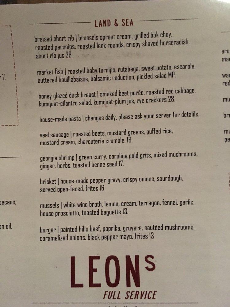 Menu at LEON's Full Service pub & bar, Decatur
