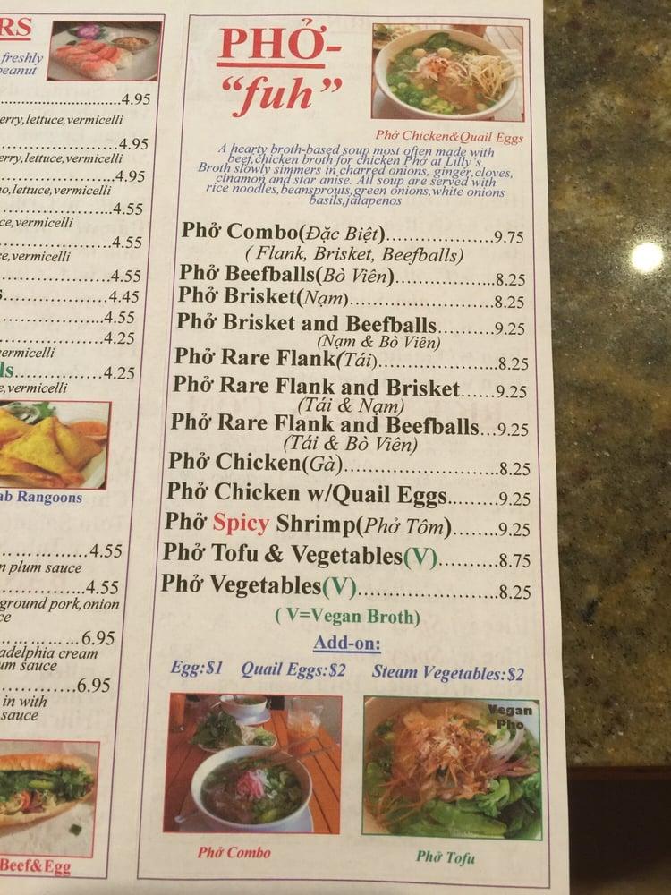 Menu at Lilly's Café restaurant, New Orleans