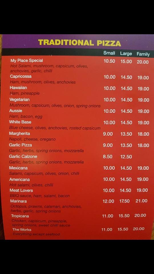 Menu at My Place Pizzeria, Bentleigh East