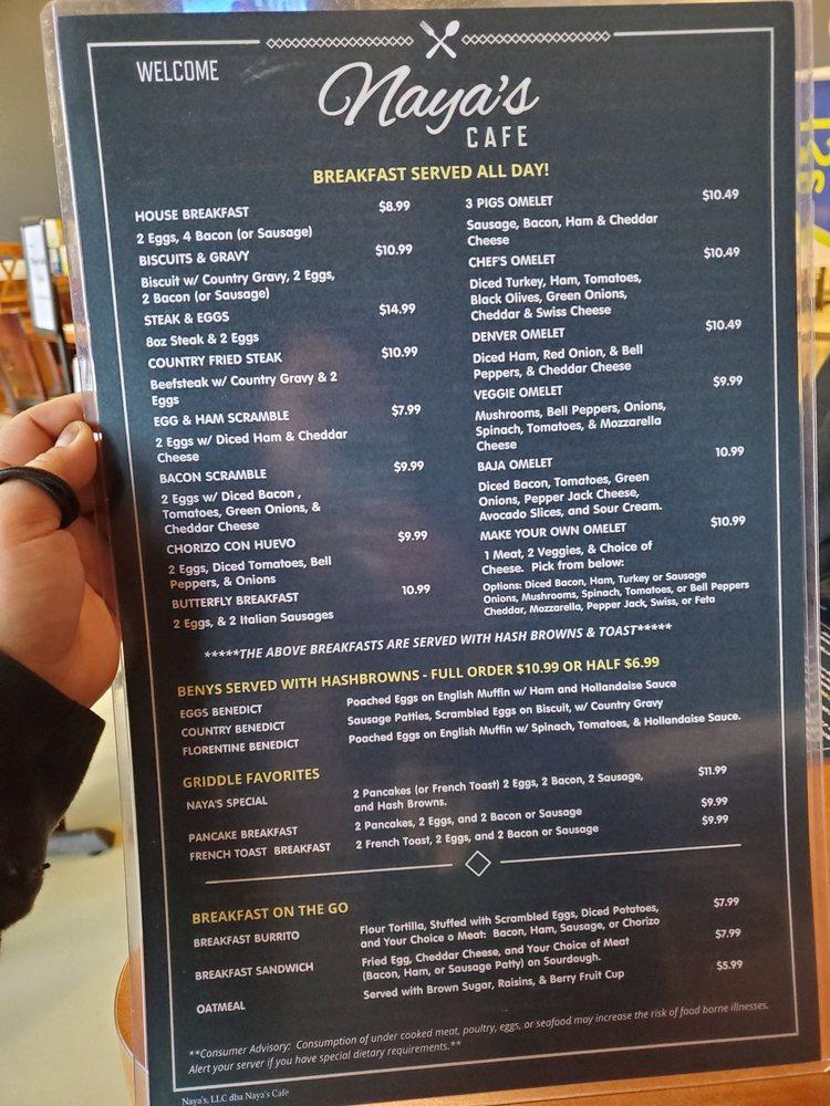 Menu at Naya's Cafe, Kent, 68th Ave S Suite 108