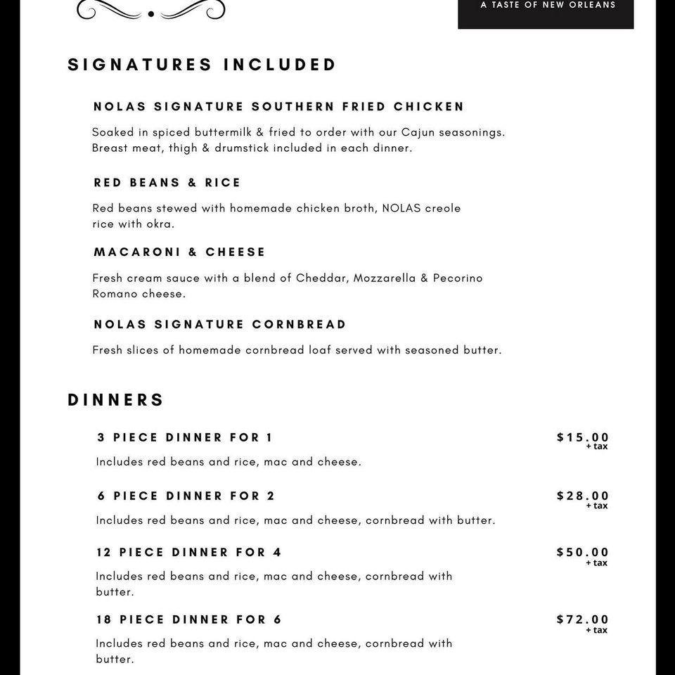 Menu at Nola's- A Taste of New Orleans restaurant, Windsor