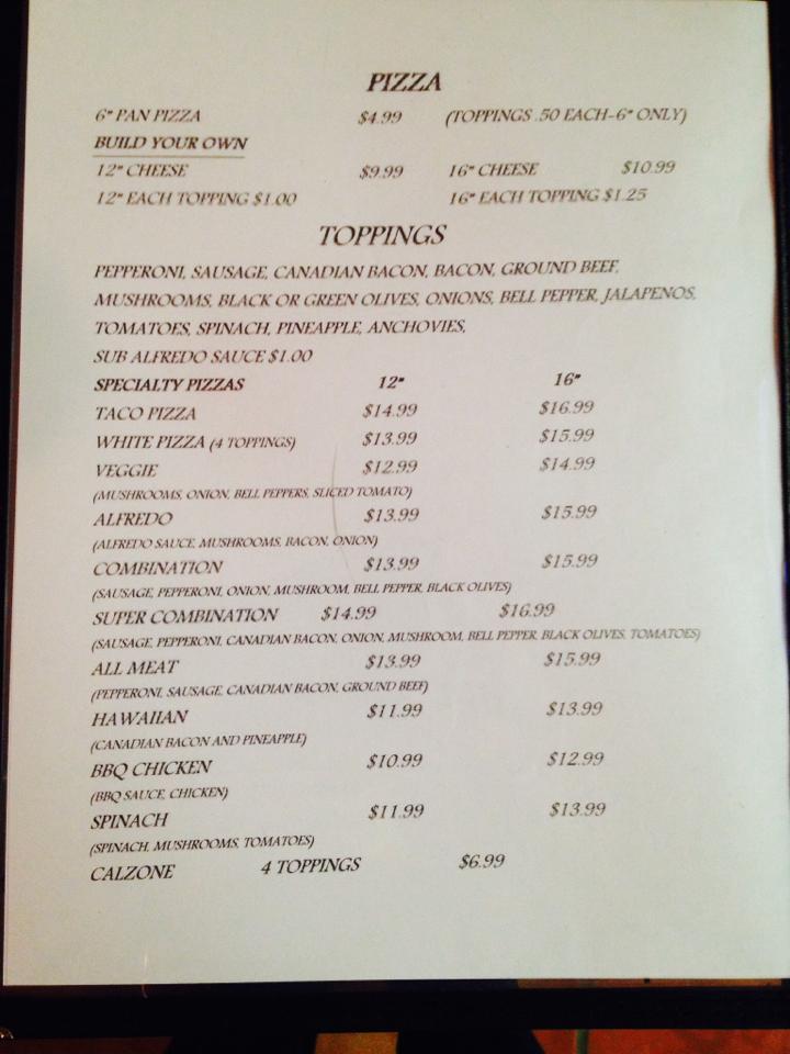 Menu at Polo's Pizza pizzeria, Hubbard