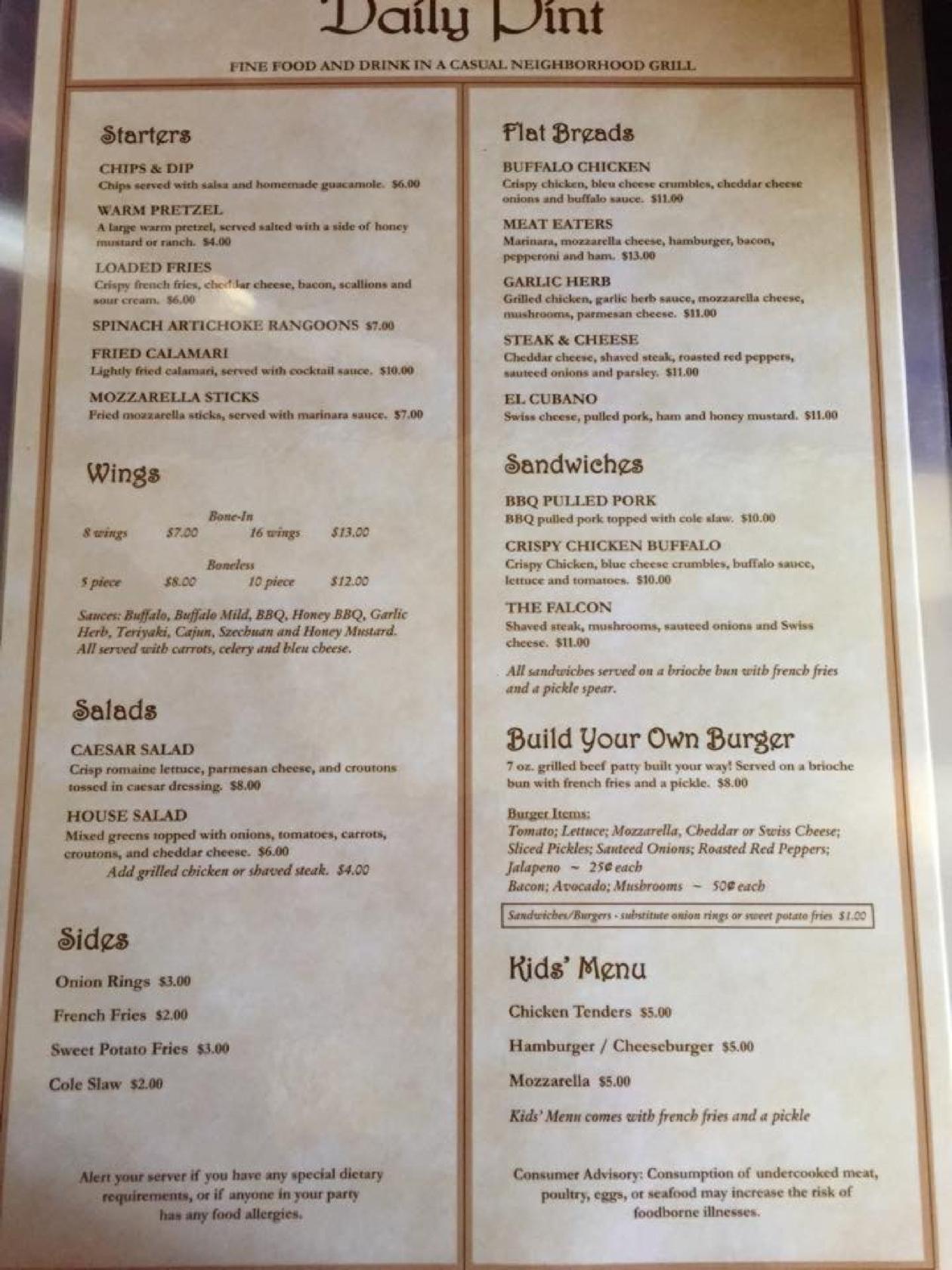 Menu at The Daily Pint pub & bar, Wilbraham