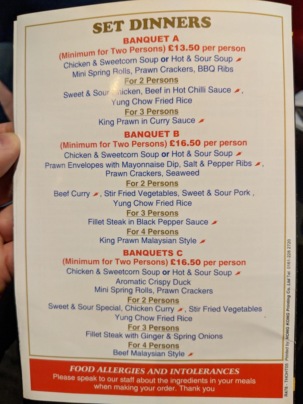 Menu at The Hoho restaurant, Ashton-under-Lyne