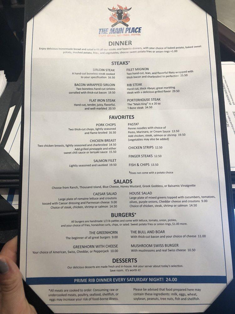 Menu at The Main Place Cafe & Grill, Halfway