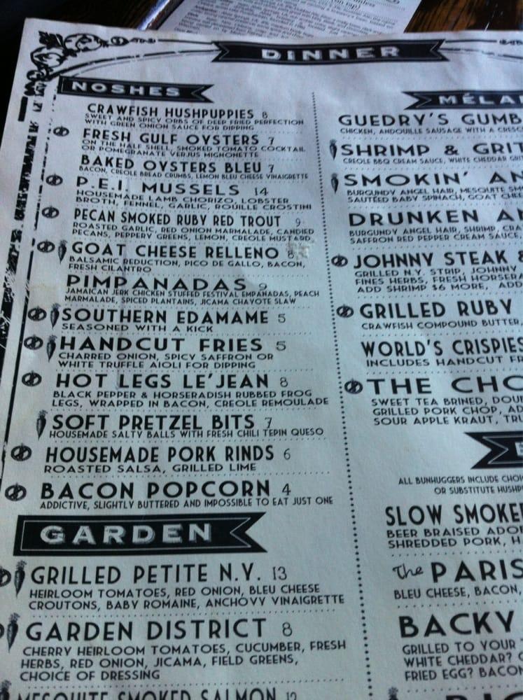 Menu at The Parish restaurant, Tucson
