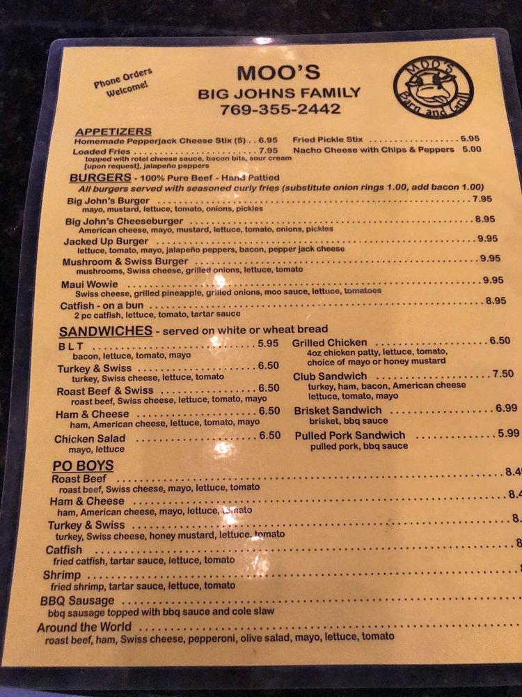 Menu at Moo's Barn and Grill, Natchez