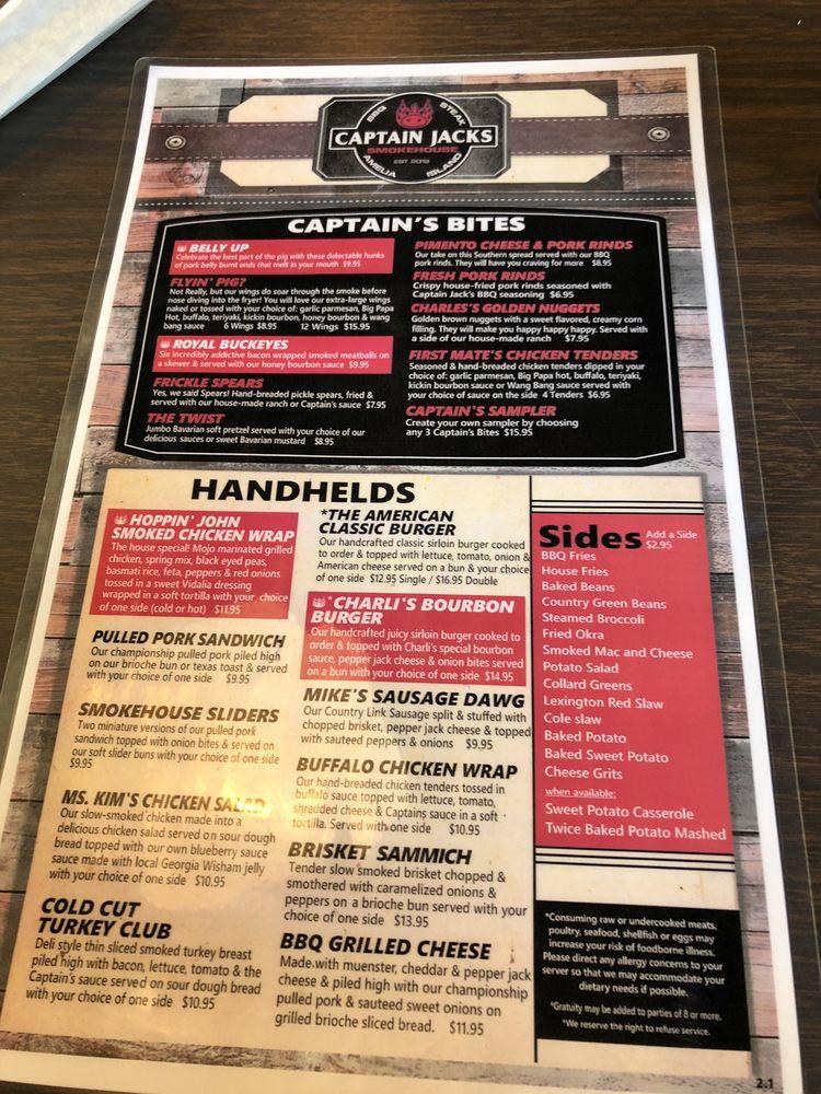 Menu at Captain Jack’s Smokehouse BBQ, Fernandina Beach